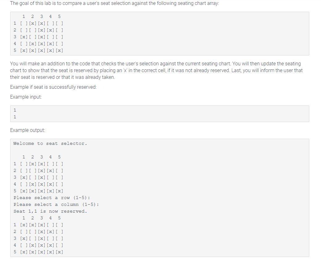 Solved The goal of this lab is to compare a user's seat | Chegg.com