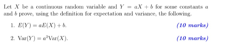 Solved Let X be a continuous random variable and Y = ax + b | Chegg.com