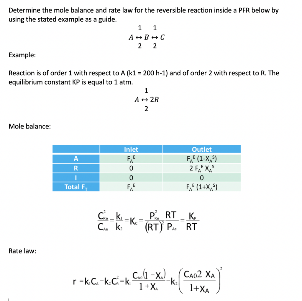 Solved Determine the mole balance and rate law for the | Chegg.com
