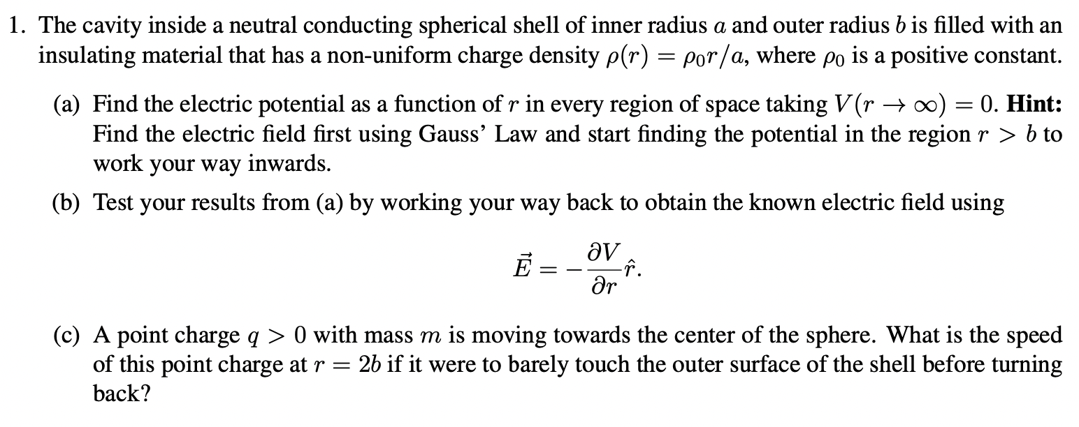 Solved 1. The cavity inside a neutral conducting spherical | Chegg.com