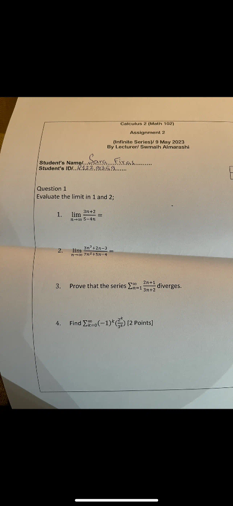 Solved Assignment 2 (Infinite Series)/ 9 May 2023 By | Chegg.com