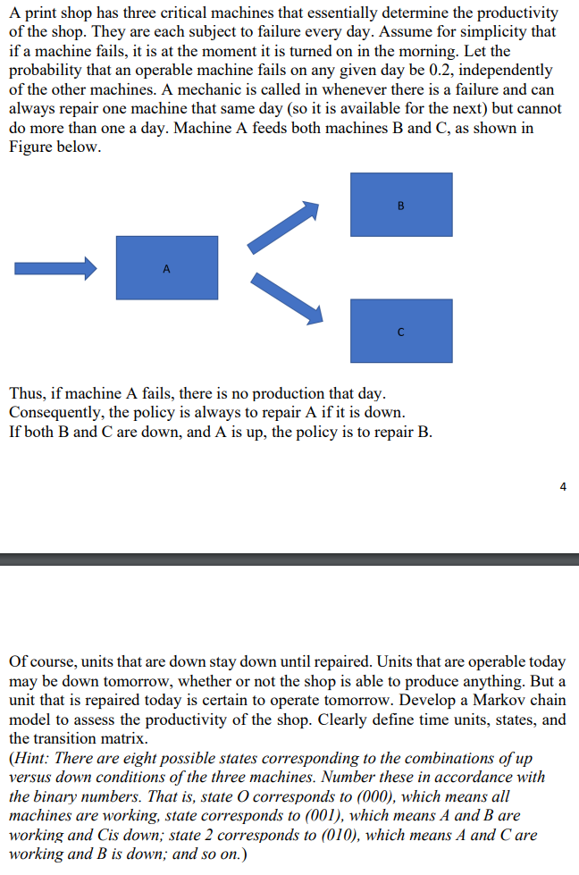 Solved A print shop has three critical machines that | Chegg.com
