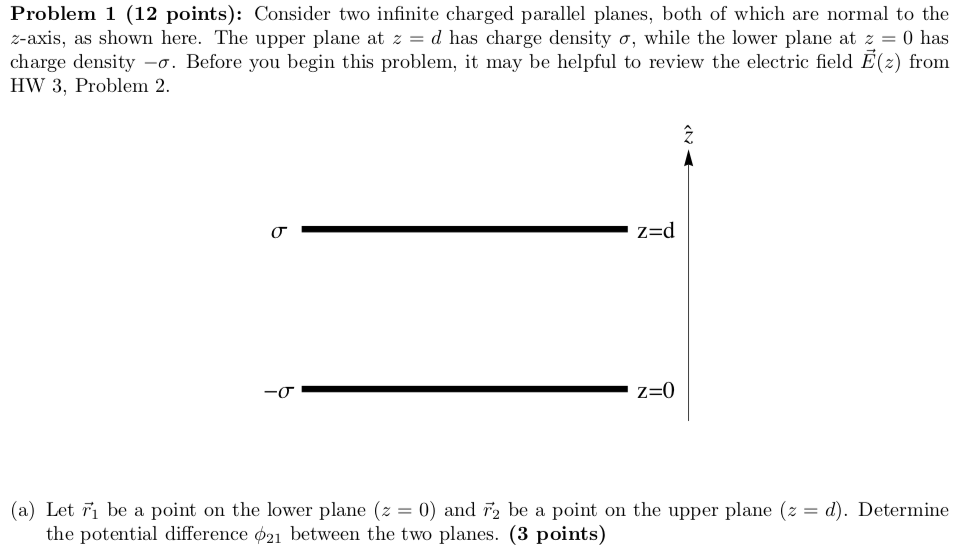 Solved Problem 1 (12 points): Consider two infinite charged | Chegg.com