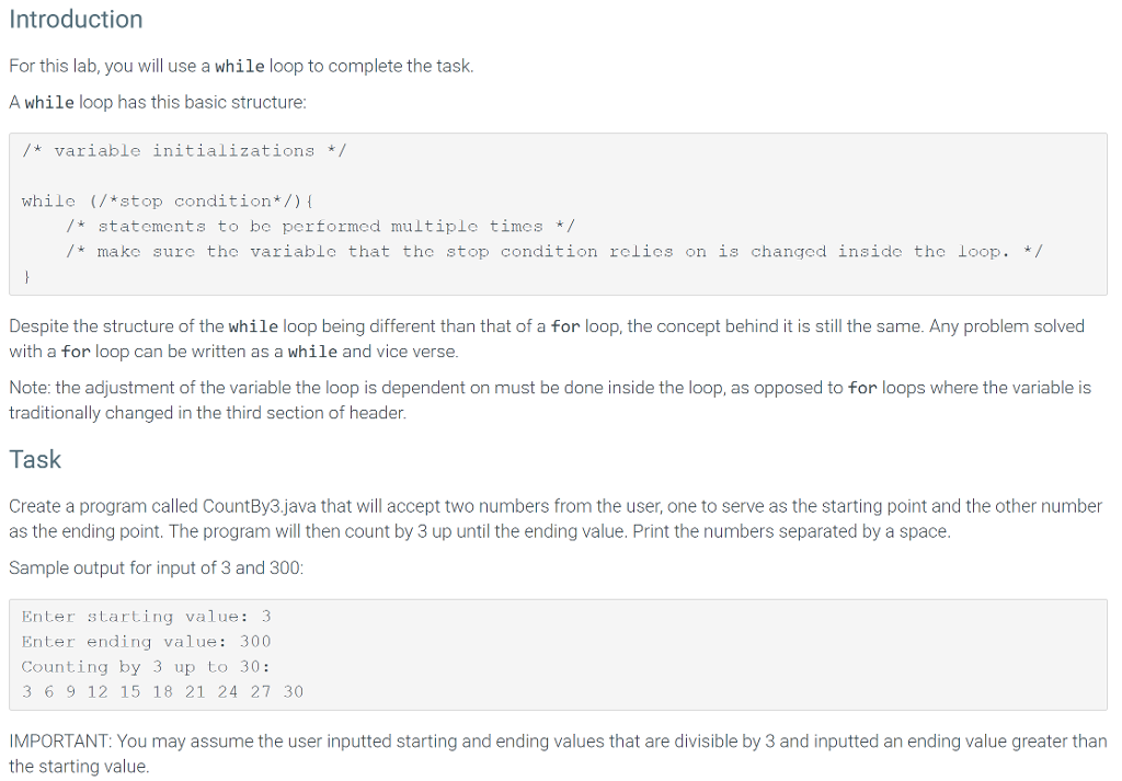 Solved Introduction For this lab, you will use a while loop | Chegg.com