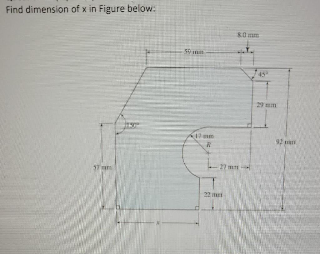 Solved Find dimension of x in Figure below: 8.0 mm מות הר | Chegg.com