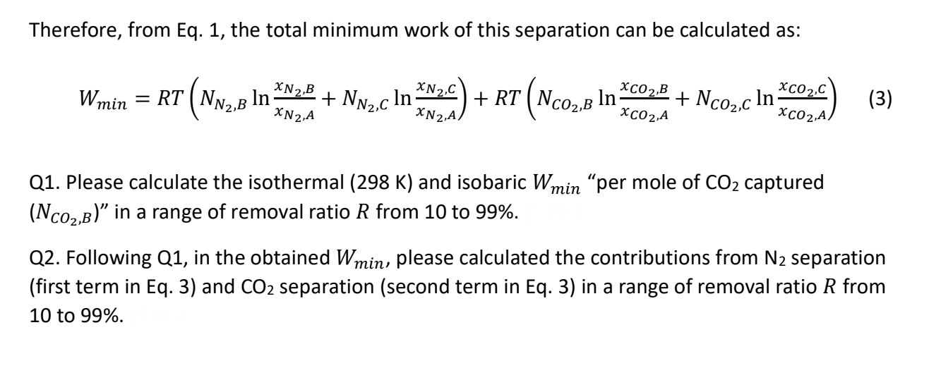 The theoretical minimum work of a separation process | Chegg.com