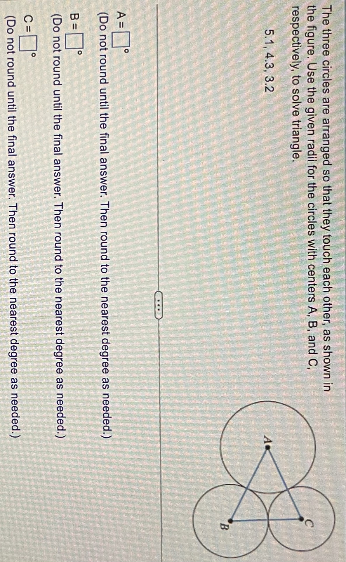 Solved The three circles are arranged so that they touch | Chegg.com