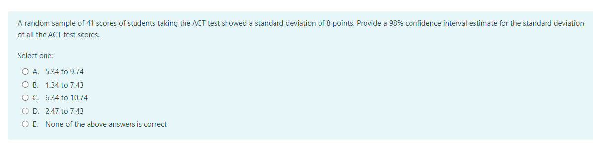 Solved A random sample of 41 ﻿scores of students taking the | Chegg.com