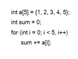 Solved int a[5] = {1, 2, 3, 4, 5); int sum = 0; for (int i = | Chegg.com