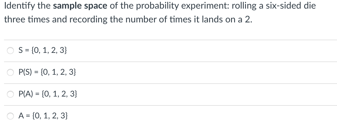 Solved Identify the sample space of the probability | Chegg.com