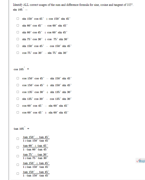 Solved Identify ALL correct usages of the sum and difference | Chegg.com