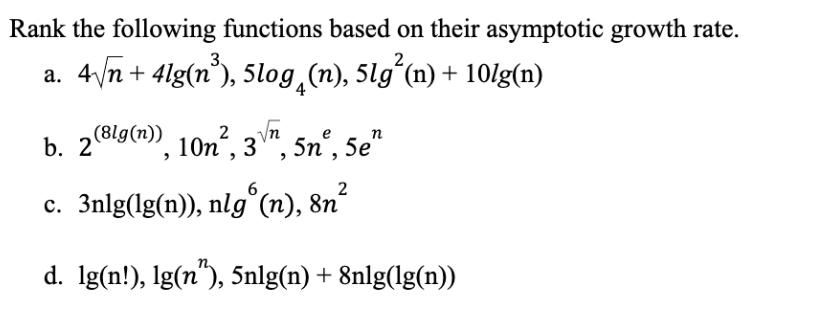 Solved Rank the following functions based on ﻿their | Chegg.com