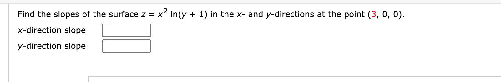 Solved Find the slopes of the surface z=x2ln(y+1) in the x - | Chegg.com