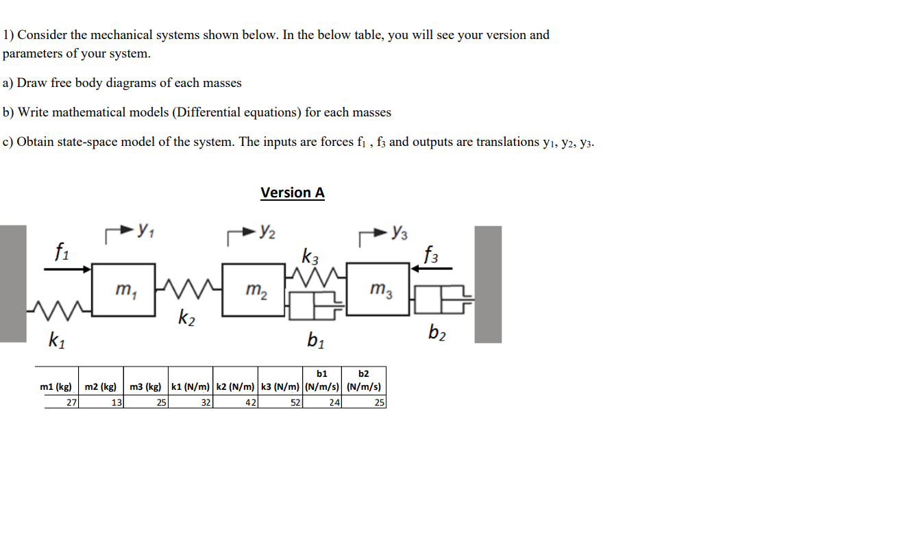 Solved 1) Consider the mechanical systems shown below. In | Chegg.com