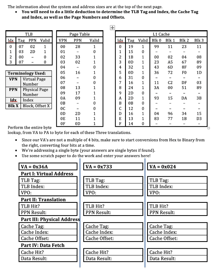 The information about the system and address sizes | Chegg.com