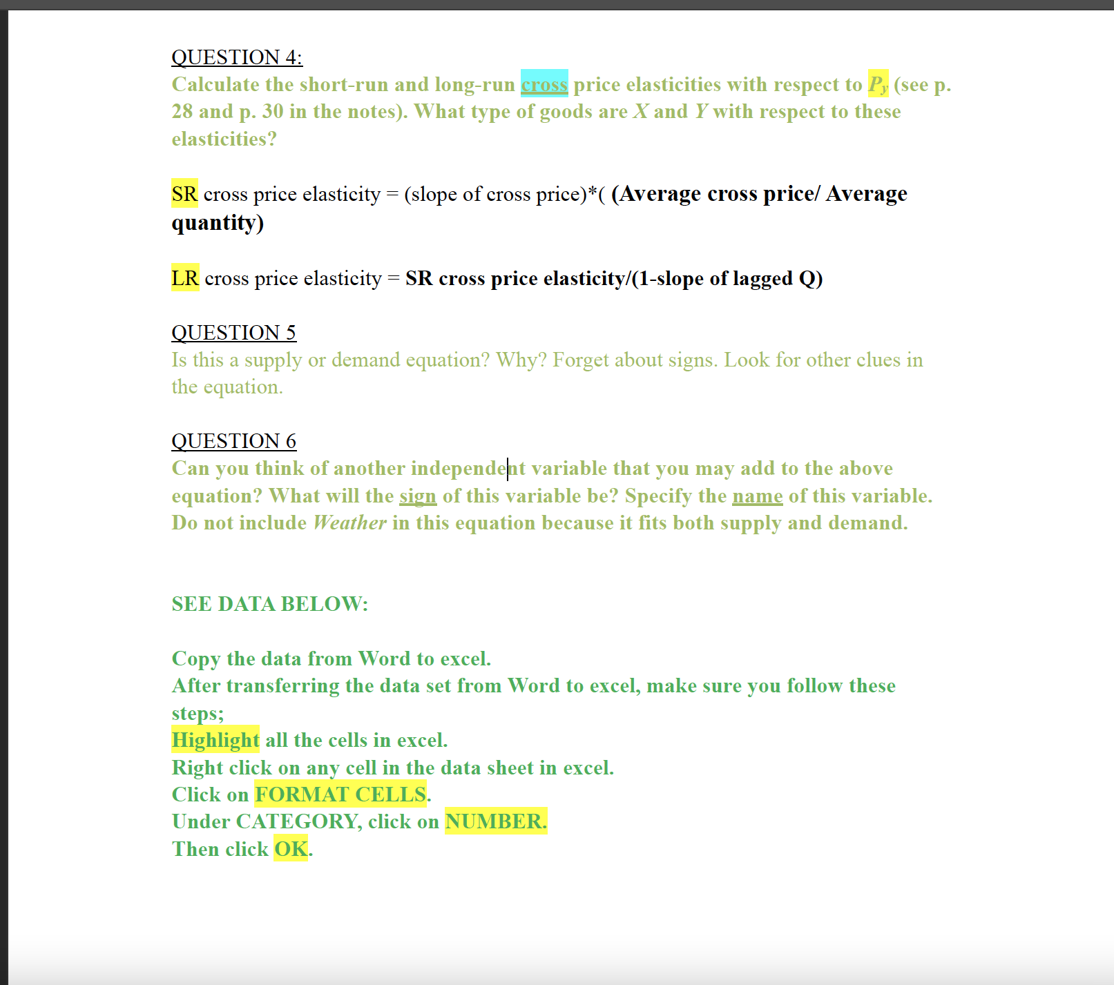 Fall 2018: Regression Assignment Data Sheet (linear | Chegg.com