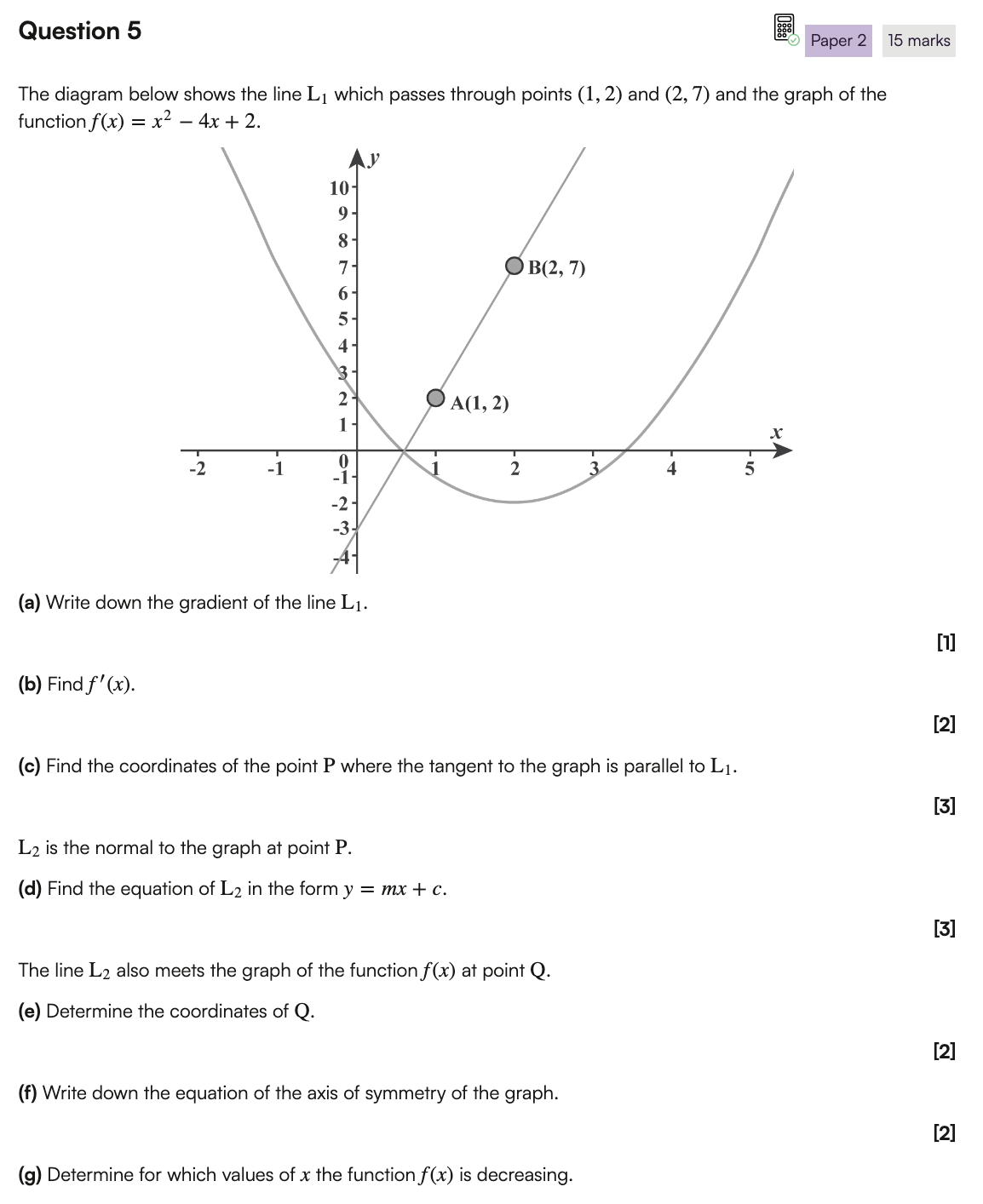 Solved Question 5 The diagram below shows the line L1 which | Chegg.com
