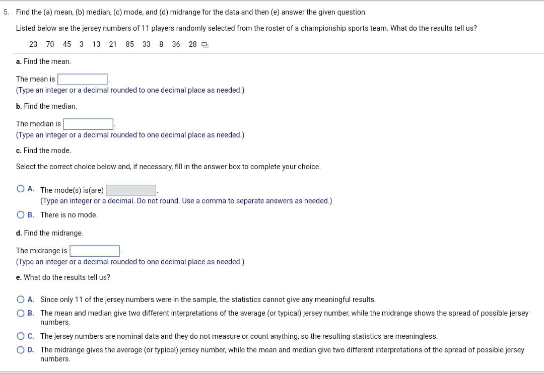 Solved Find the (a) mean, (b) median, (c) mode, and (d) | Chegg.com