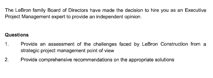 Solved CASE STUDY - LeBron CONSTRUCTION COMPANY LeBron | Chegg.com