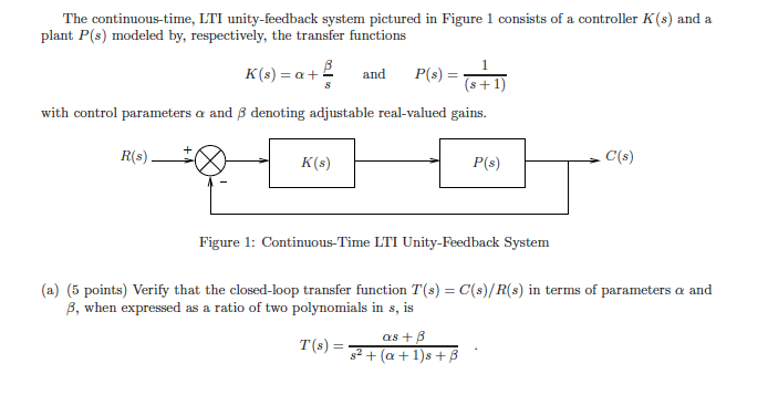 Solved The continuous-time, LTI unity-feedback system | Chegg.com