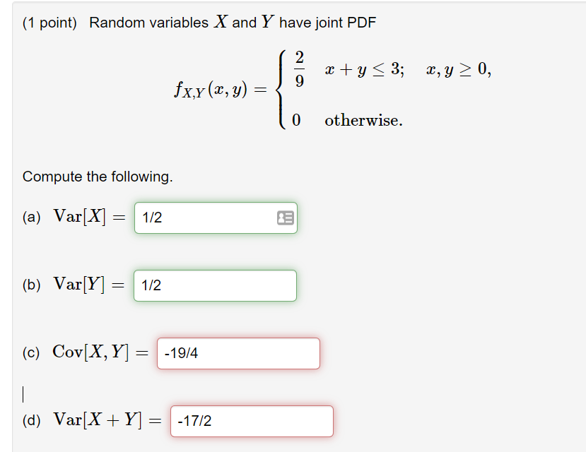 Solved (1 point) Random variables X and Y have joint PDF | Chegg.com