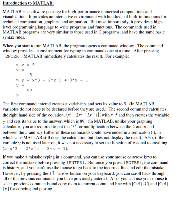 Solved Introduction To Matlab Matlab Is A Software Package 9398