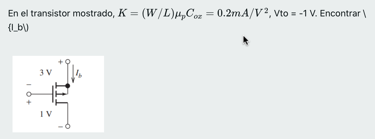 Solved En el transistor mostrado, K = (W/L) Mp Cox = | Chegg.com