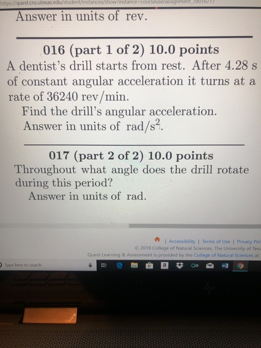 Solved /student/ ttps:// Answer in units of rev 016 (part 1 | Chegg.com