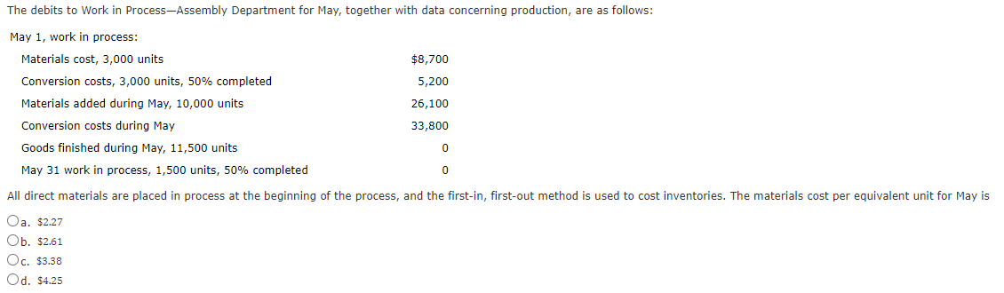 Solved All direct materials are placed in process at the | Chegg.com