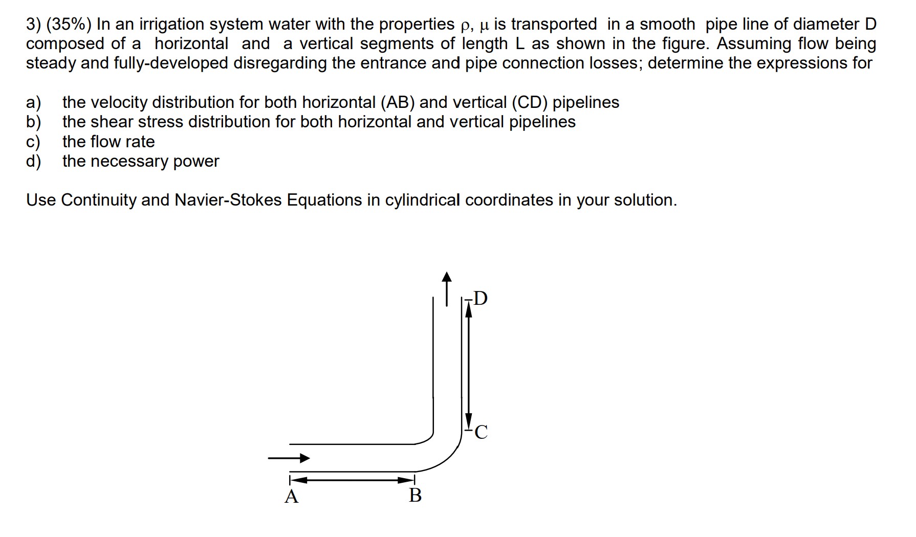 Solved 3) \( (35 \%) \) ﻿In an irrigation system water with | Chegg.com