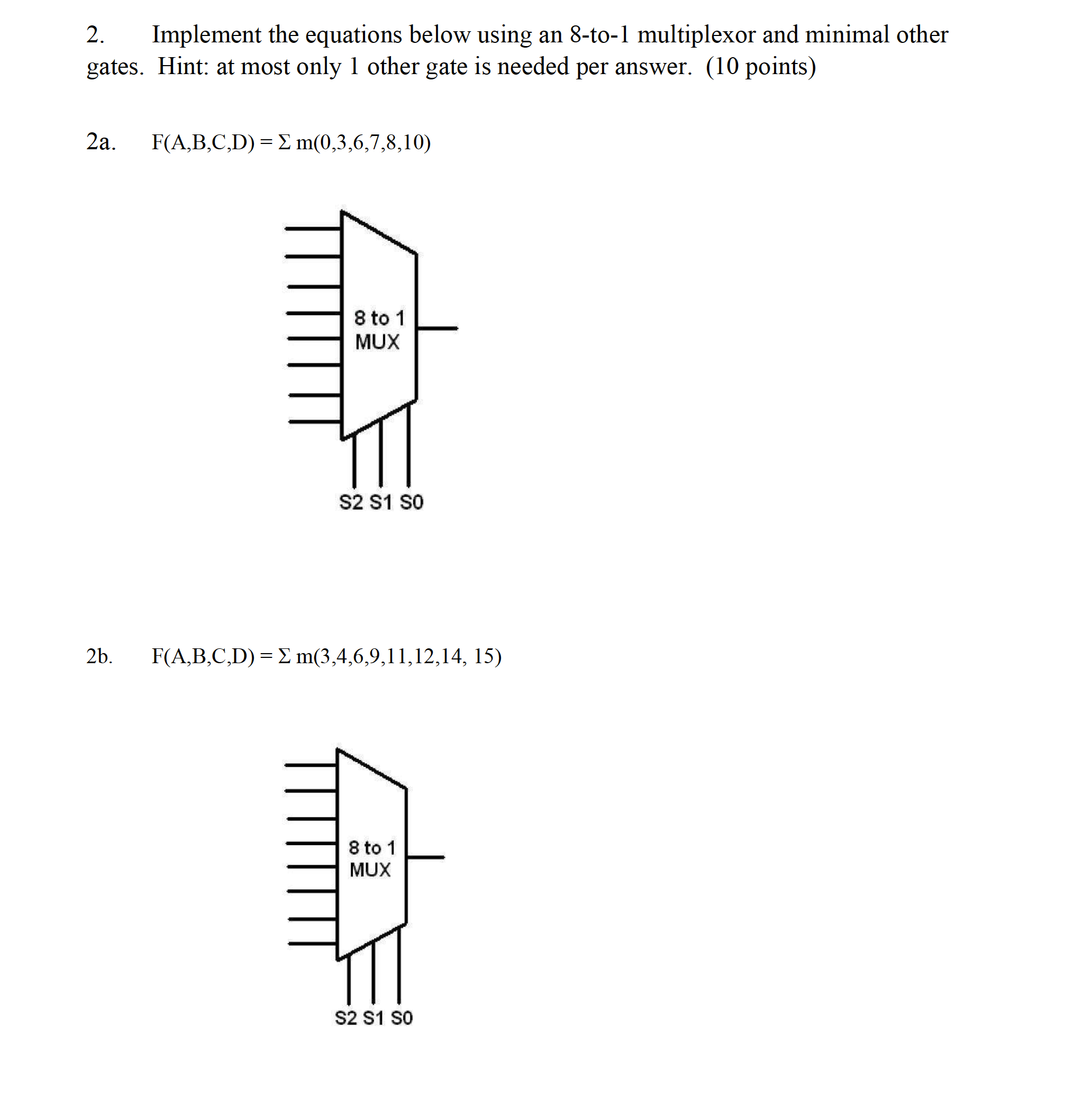 2. Implement the equations below using an 8-to-1 | Chegg.com