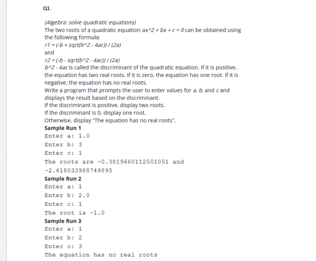 Solved Q1. (Algebra: solve quadratic equations) The two | Chegg.com