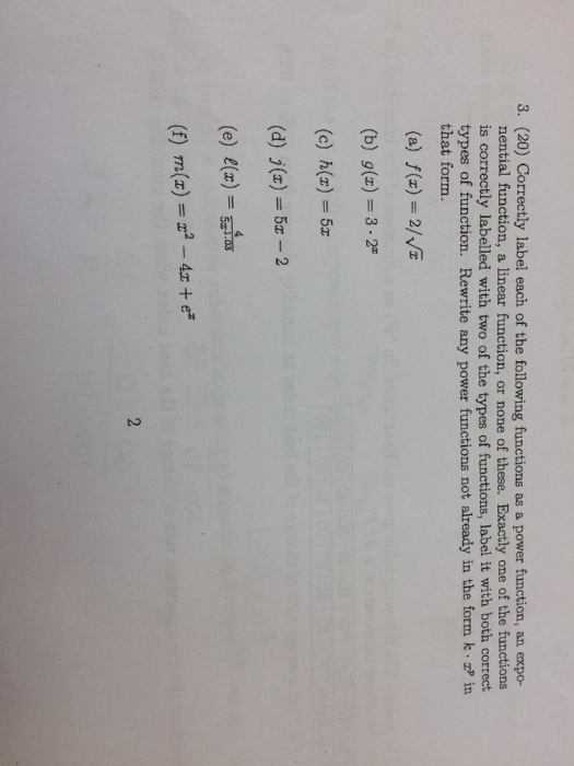 Solved Correctly label each of the following functions as a | Chegg.com