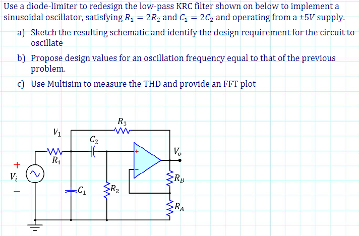 Solved Use a diode-limiter to redesign the low-pass KRC | Chegg.com