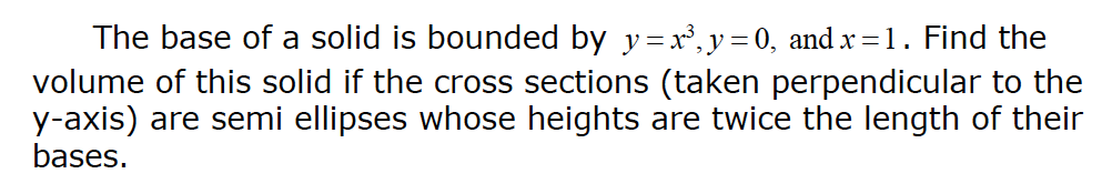 Solved The base of a solid is bounded by y=x3,y=0, and x=1. | Chegg.com