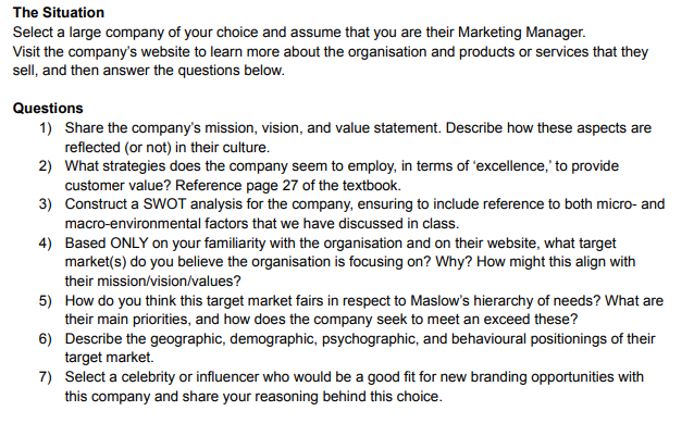 Solved The Situation Select a large company of your choice | Chegg.com
