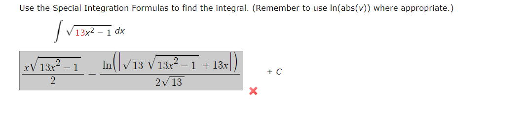 Solved Use the Special Integration Formulas to find the | Chegg.com