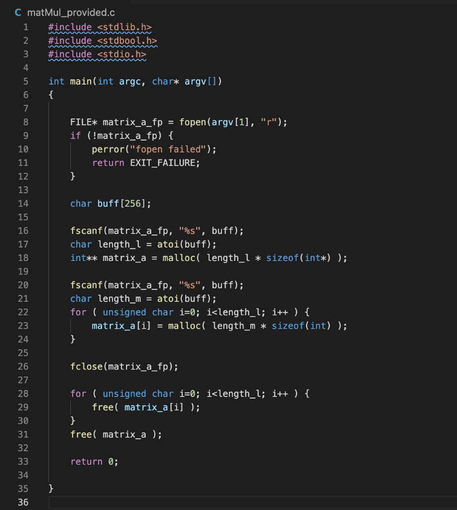 C matMul_provided.c 1 #include 2 #include 3 | Chegg.com