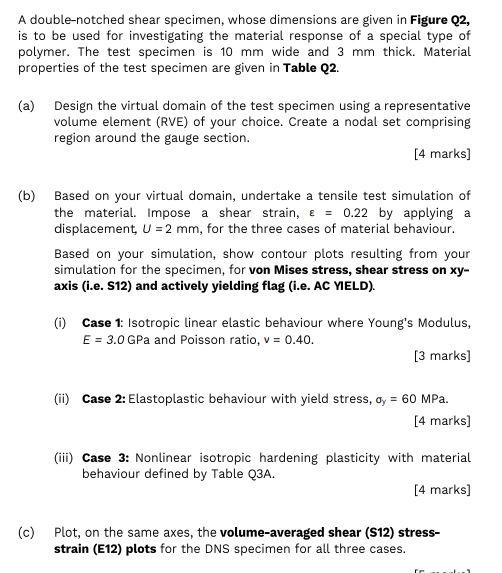 A double-notched shear specimen, whose dimensions are | Chegg.com