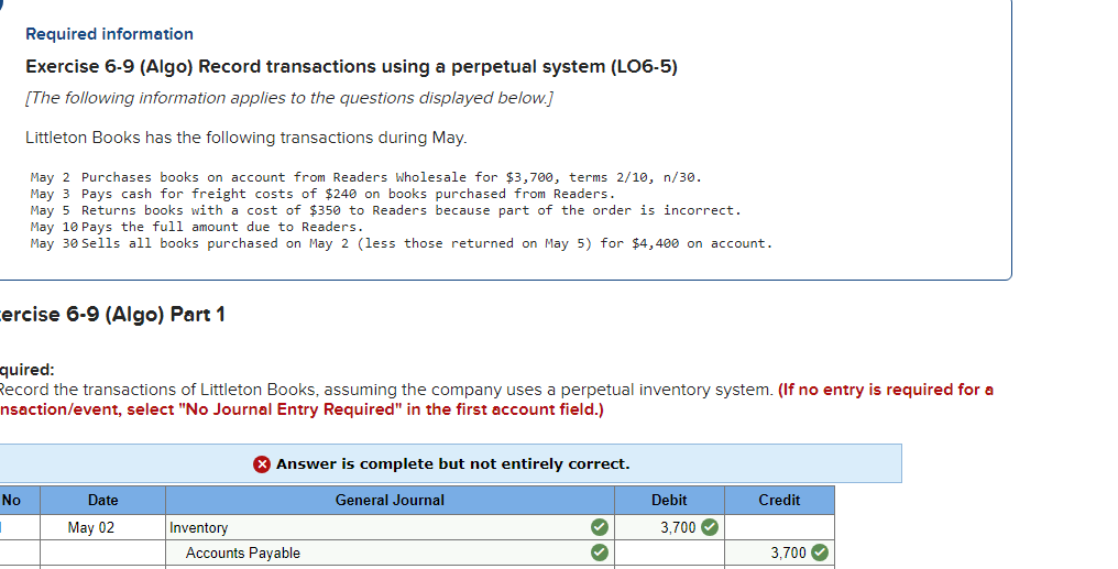 Solved Required informationExercise 6-9 (Algo) Record | Chegg.com Solved Required informationExercise 6-9 (Algo) Record | Chegg.com