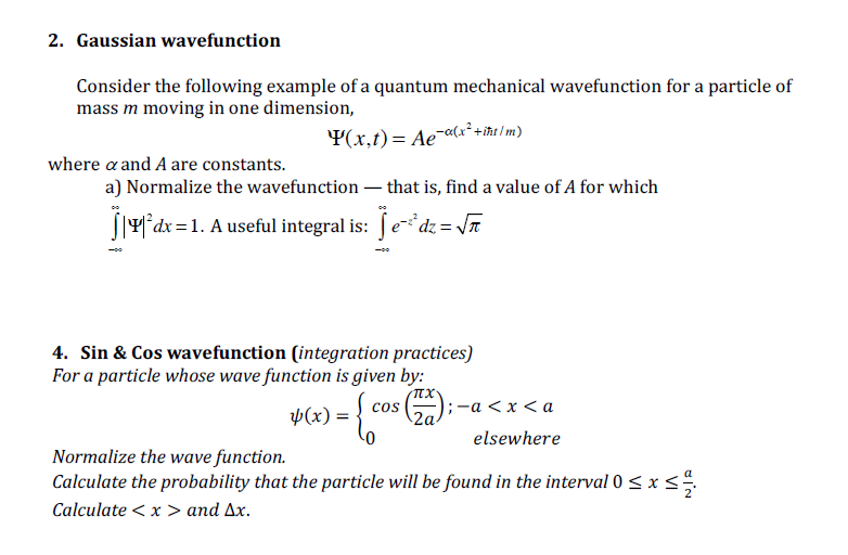 Solved 2. Gaussian wavefunction Consider the following | Chegg.com