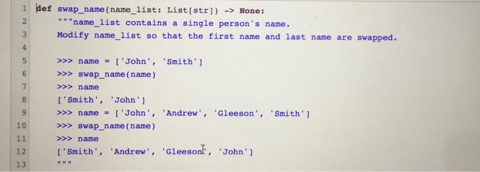 Solved SWAP NAMES: complete the following function according | Chegg.com