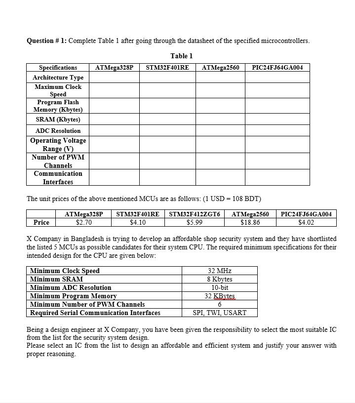 Solved Question \# 1: Complete Table 1 after going through | Chegg.com