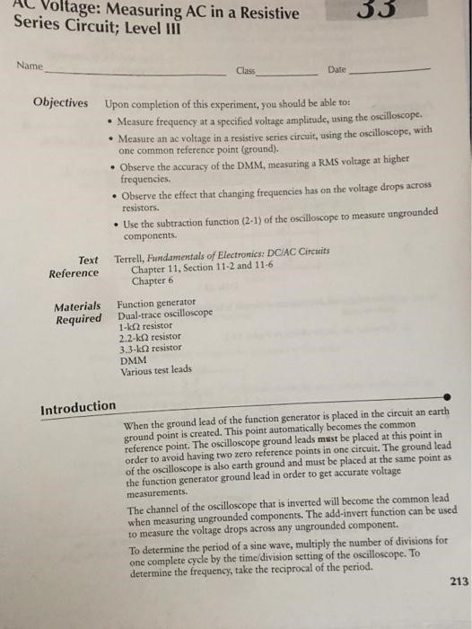 Solved AC voltage: Measuring AC in a Resistive Series | Chegg.com