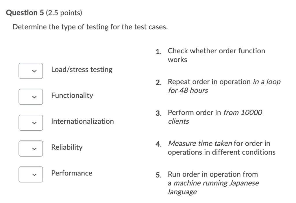 Solved Question 5 (2.5 points) Determine the type of testing | Chegg.com