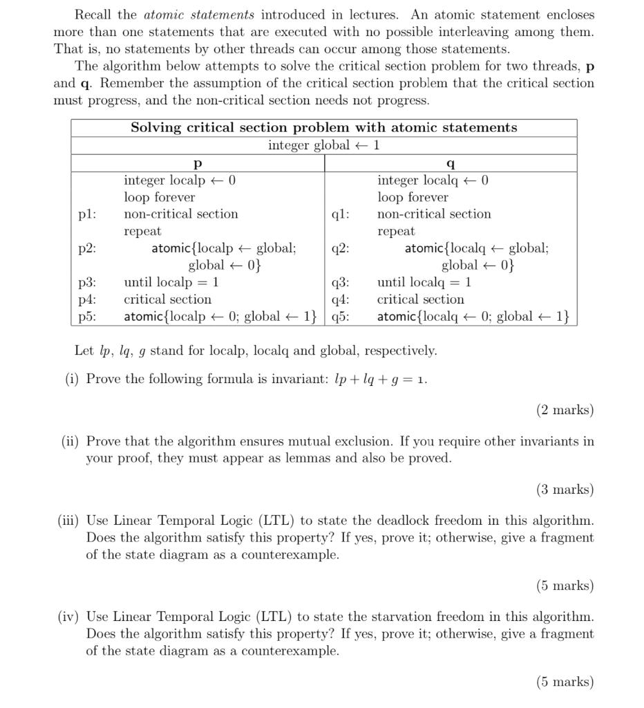 Recall the atomic statements introduced in lectures. | Chegg.com