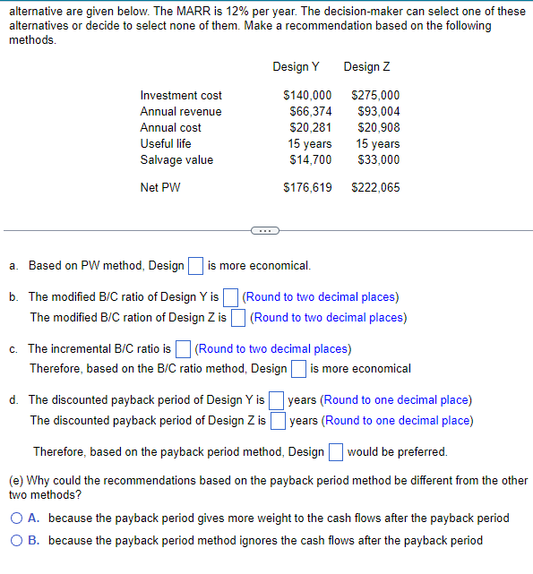 Solved alternative are given below. The MARR is 12% per | Chegg.com