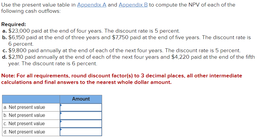 Solved Use the present value table in Appendix A and | Chegg.com