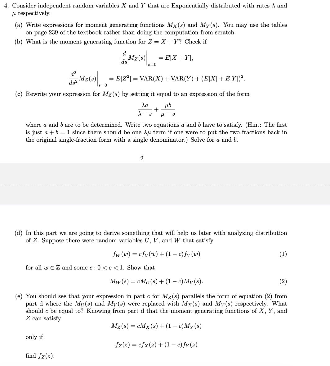 Solved 4. Consider independent random variables X and Y that | Chegg.com