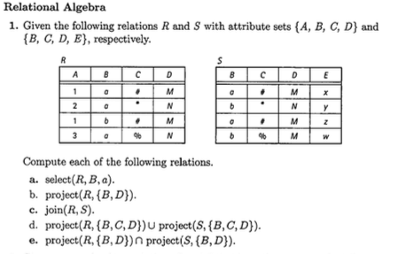 Solved Relational Algebra 1. Given the following relations R | Chegg.com